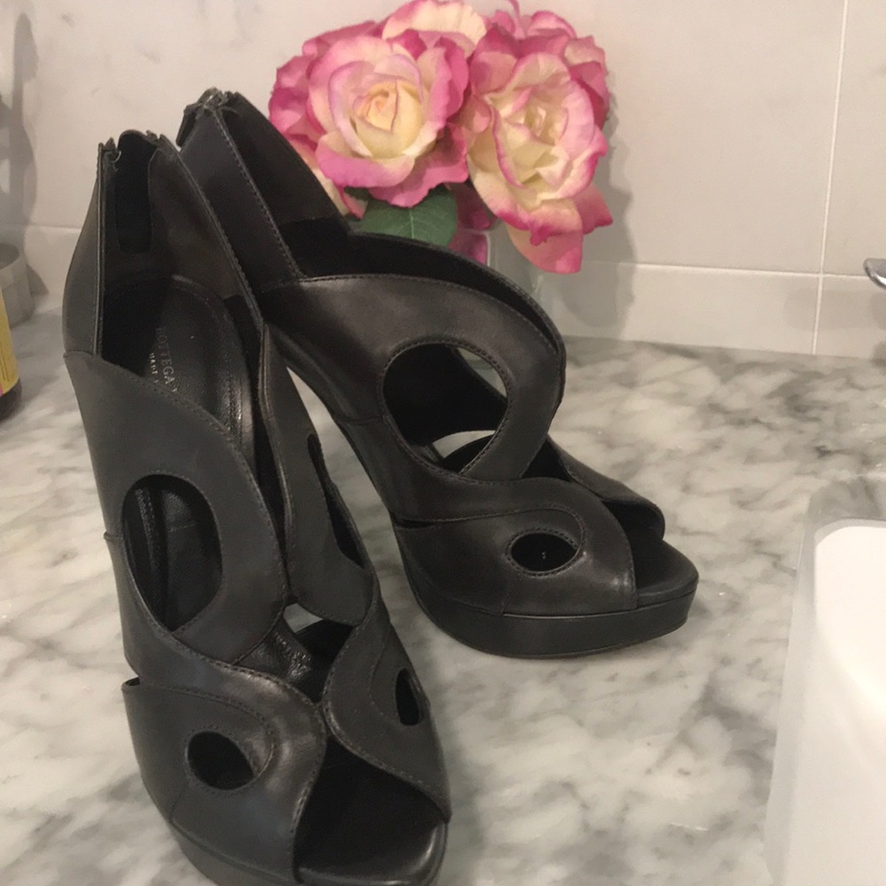 New Bottega Venetta Dark Brown Leather Shoes W Box - Gem